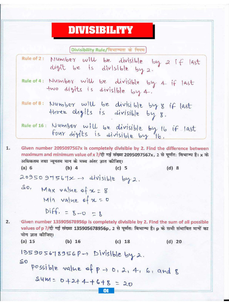 Divisibility Class-01 Notes 509935 Crwill | PDF