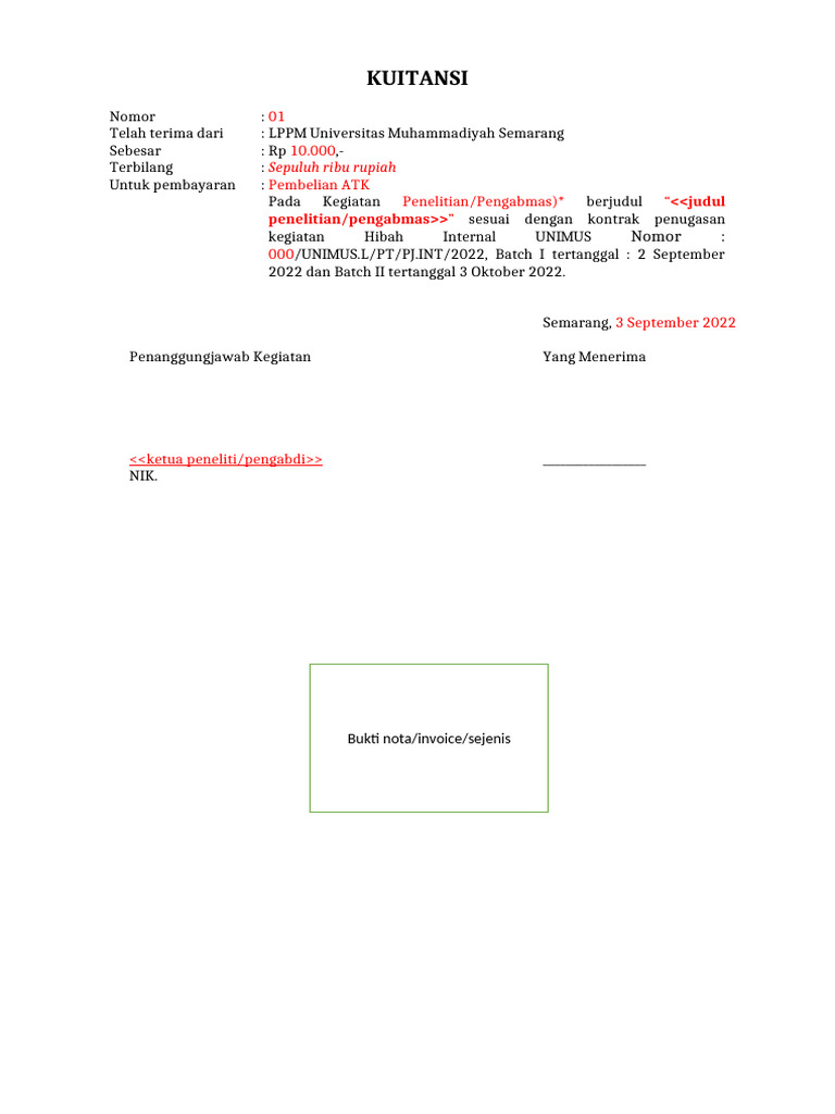 Kuitansi Pembayaran ATK UNIMUS | PDF