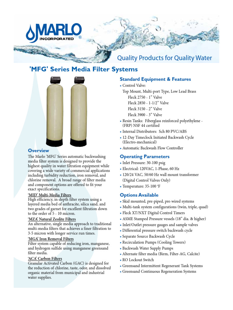 Marlo MFG Series Water Filters Overview | PDF | Materials