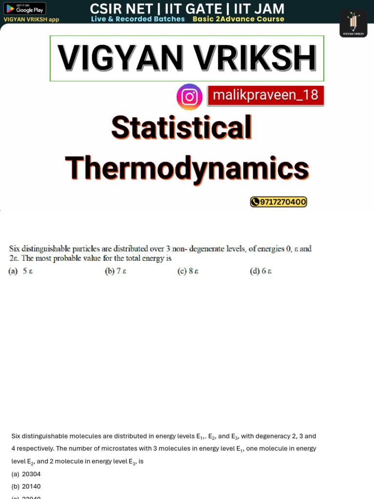 Statistical Thermodynamics Q&A Guide | PDF | Temperature | Gases