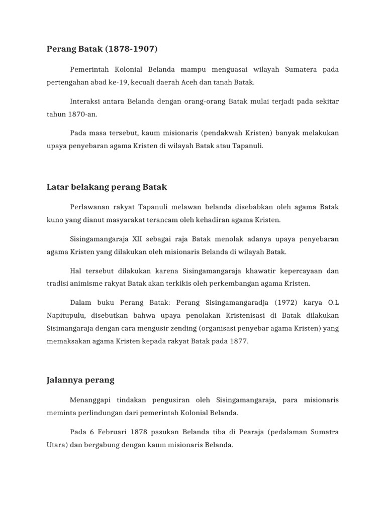 Jalannya Perang Batak 1878-1907 | PDF