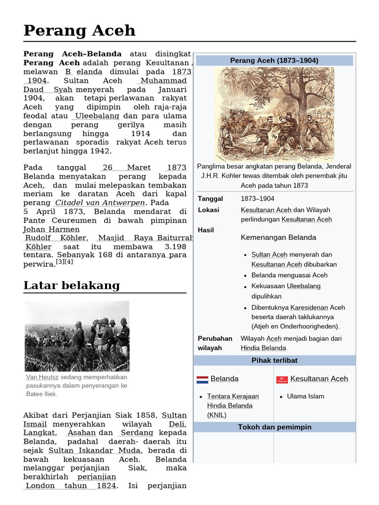 Perang Aceh - Wikipedia Bahasa Indonesia, Ensiklopedia Bebas | PDF