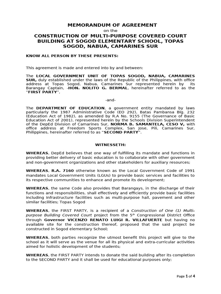 MOA - Construction-Template (1) Edited | PDF | Justice | Crime & Violence