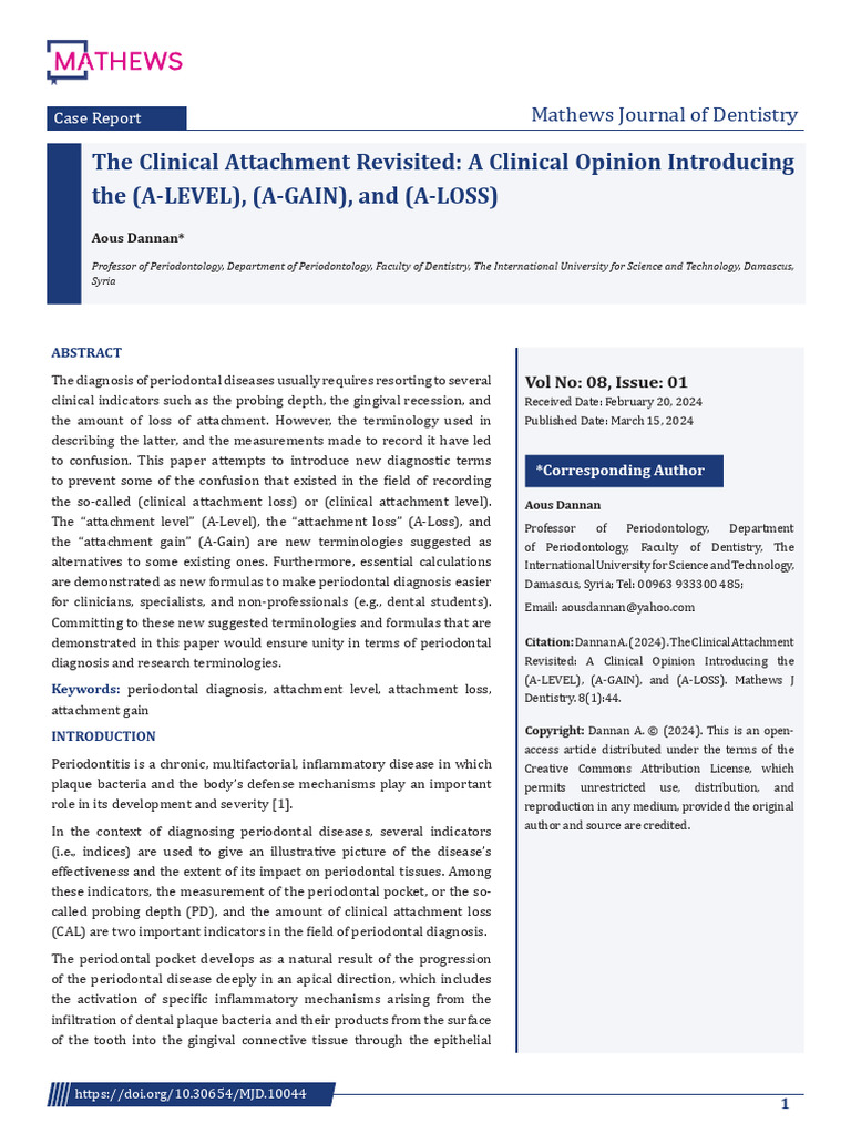 The Clinical Attachment Revisited A Clinical Opinion Introducing The A ...