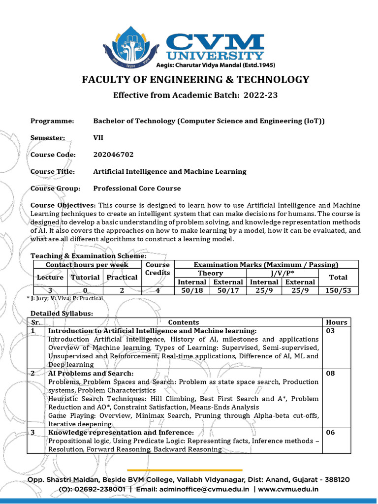 AI and Machine Learning Course Syllabus | PDF | Machine Learning ...