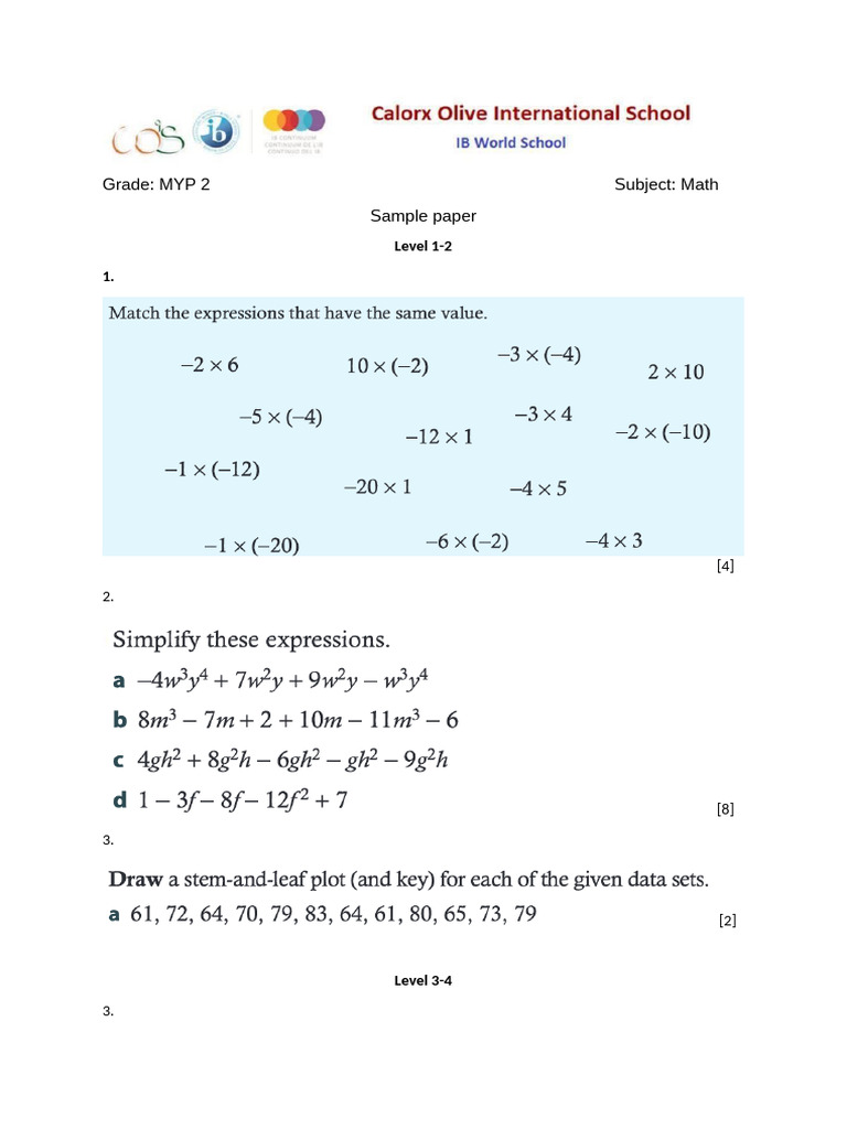 MYP 2 Sample Paper | PDF