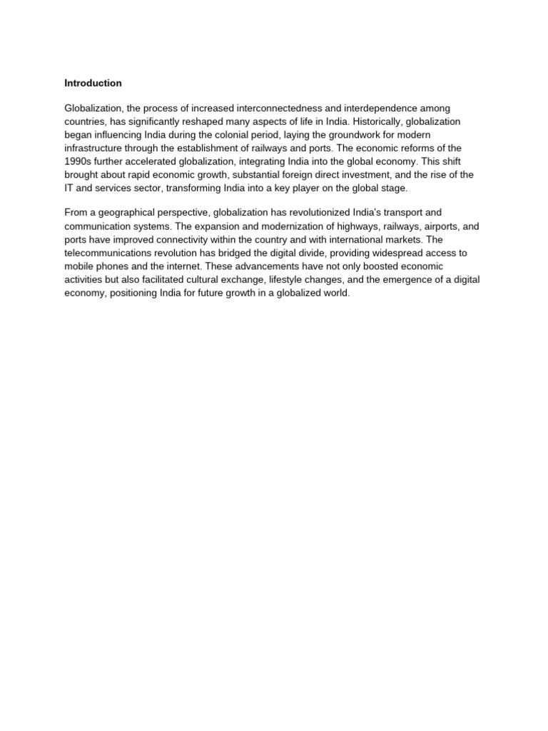 Interdisciplinary Project - Impact of Globalization in India | PDF ...