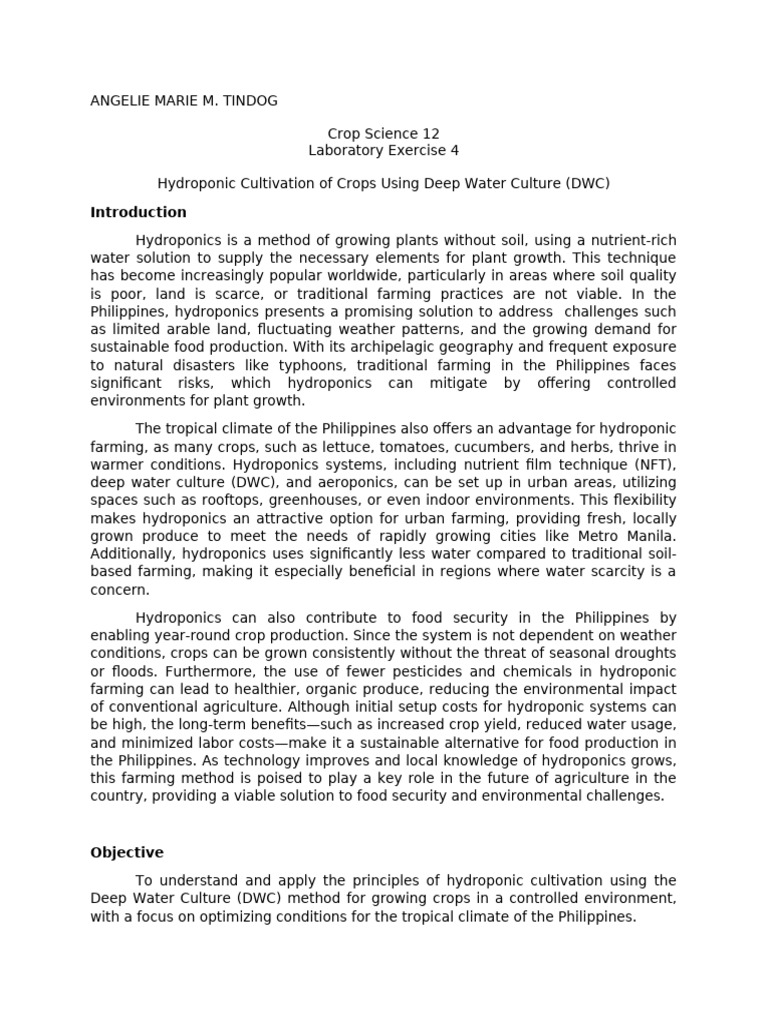 Laboratory Exercise 4 (Hydroponics) | PDF | Hydroponics | Agriculture