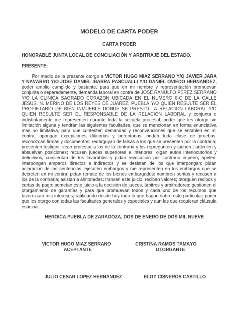 Modelo de Carta Poder Laboral | PDF | Justicia | Crimen y violencia