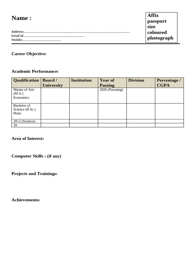 Candidate Resume Template | PDF
