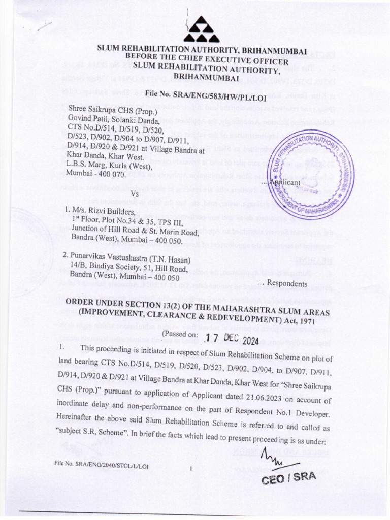 Order SRA vs. Ms. Rizvi Builders | PDF