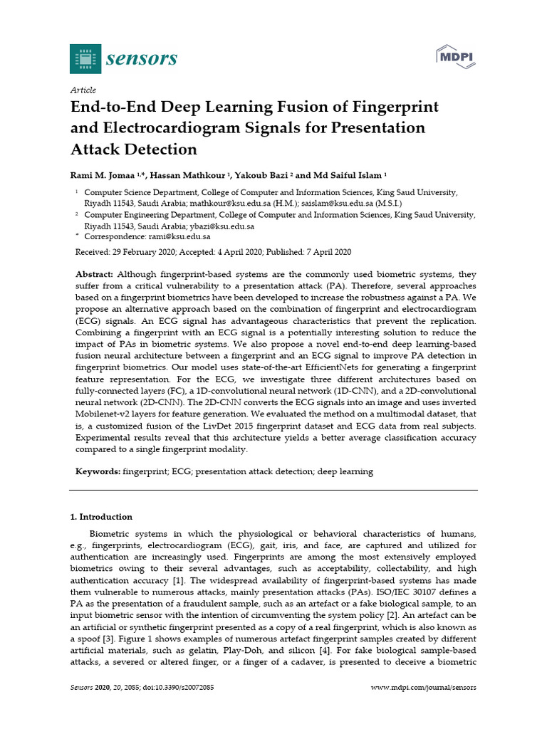 Deep Learning for Fingerprint and ECG Fusion | PDF | Biometrics ...