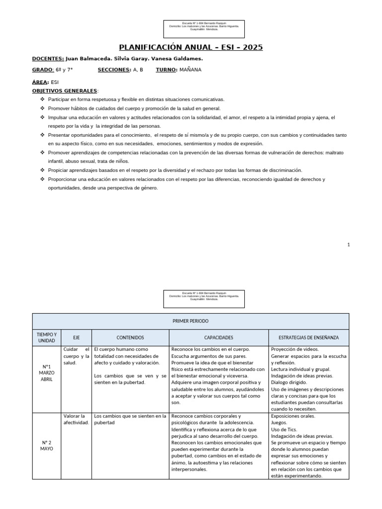 Plan Anual Esi 2025 | PDF | Enseñando | Las emociones