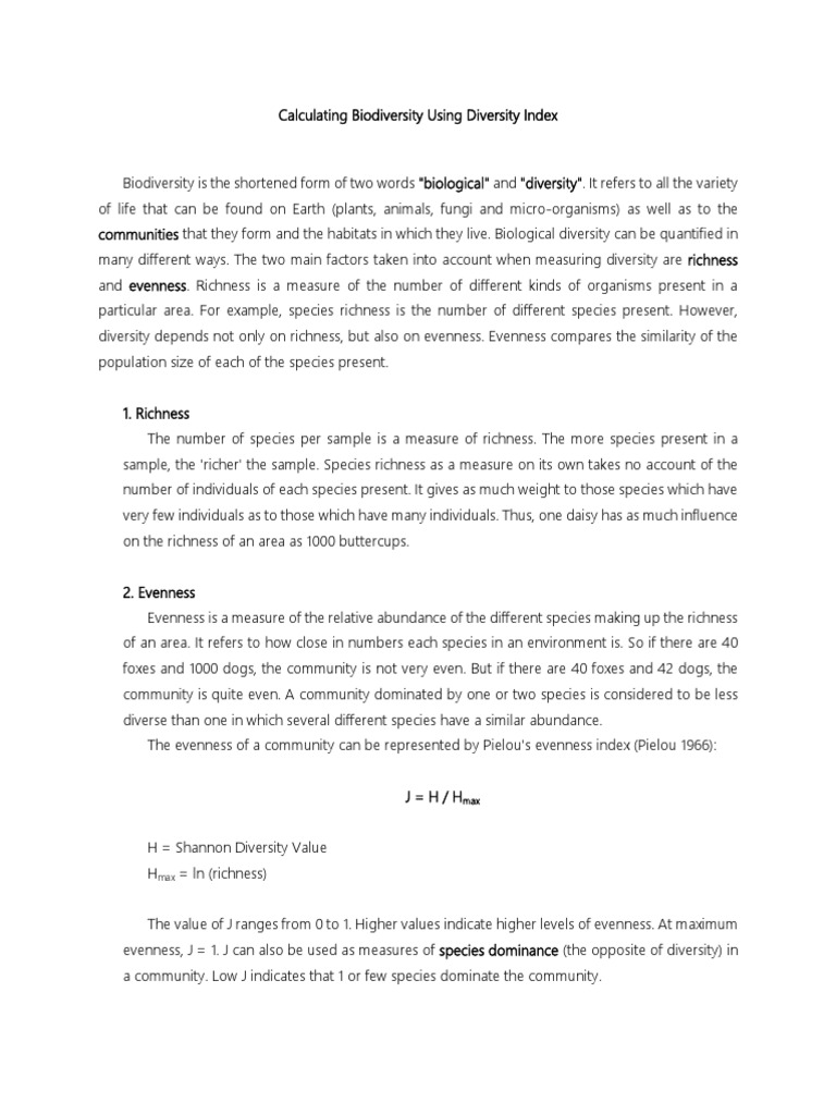 Calculating Diversity Index | PDF | Ecology | Organisms