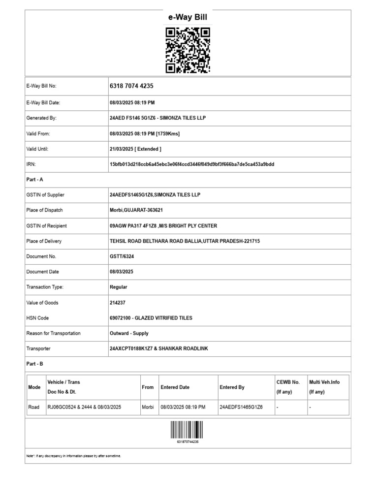 E-Way Bill 0524 | PDF
