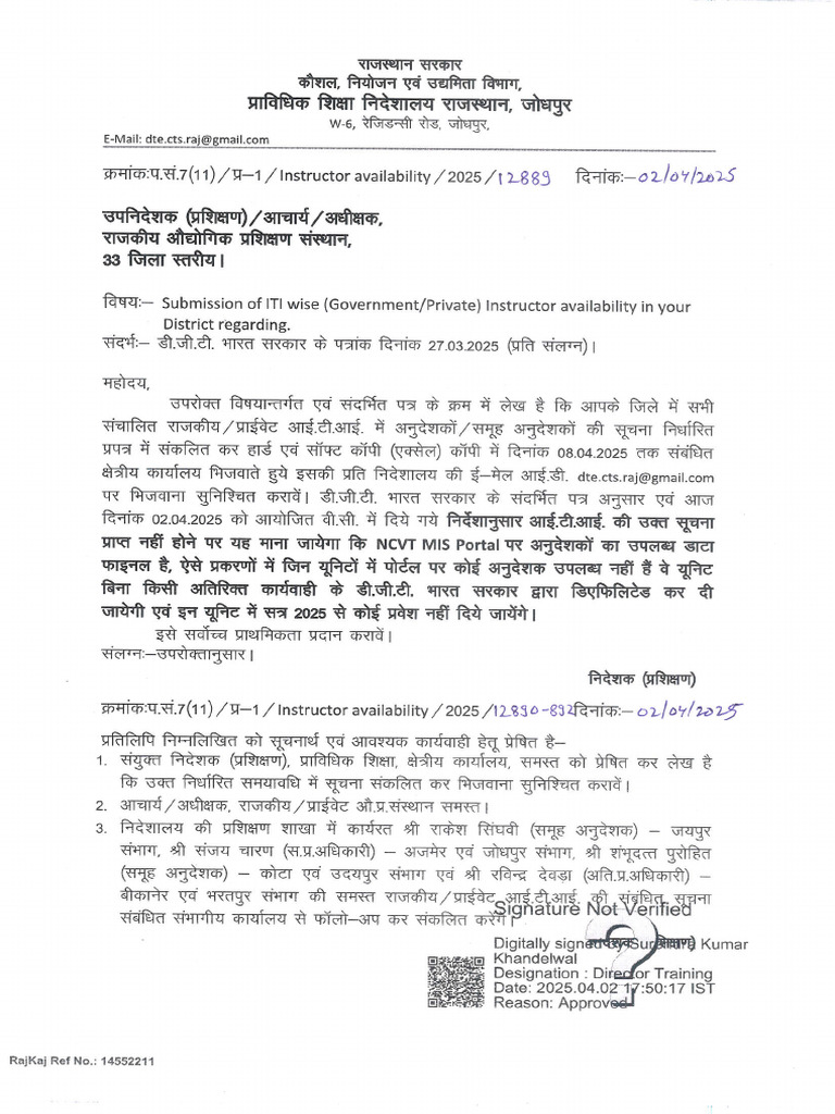 Instructor availability in Rajasthan_12889_02-04-2025 (1) | PDF