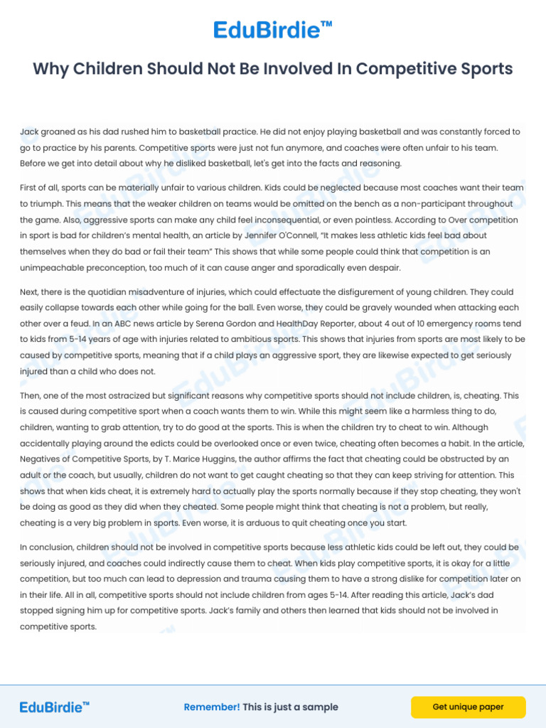Why Children Should Not Be Involved in Competitive Sports | PDF | Human ...