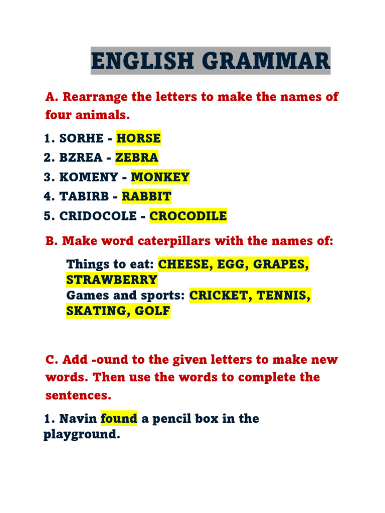 Fun English Grammar Activities for Kids | PDF