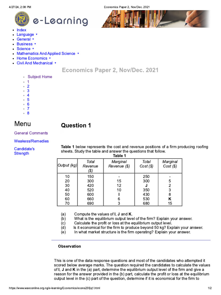 WAEC Economics Past Questions PDF | PDF