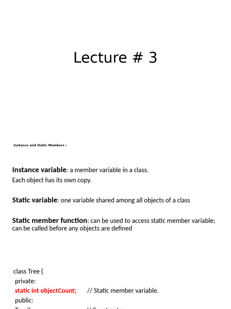 Lecture #3 (Static Member) | PDF | Constructor (Object Oriented Programming) | Programming