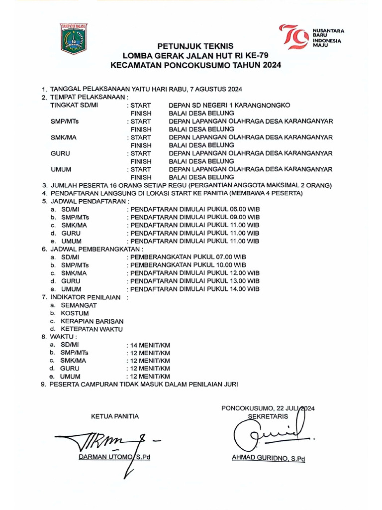 Contoh Juknis Lomba Gerak Jalan HUT RI Ke 79 | PDF