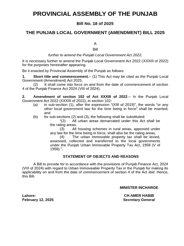 Punjab Local Government Amendment 2025 | PDF