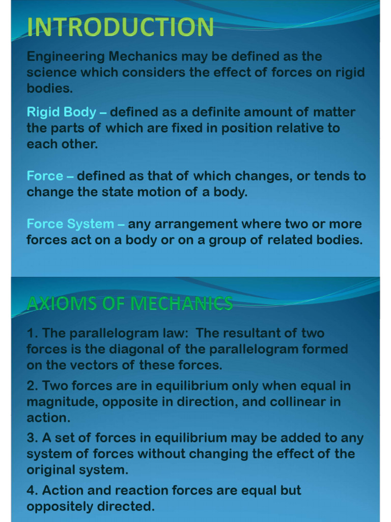 Lecture Engg Mech - Part 1 - Resultant of Force Systems | PDF | Euclidean Vector | Force