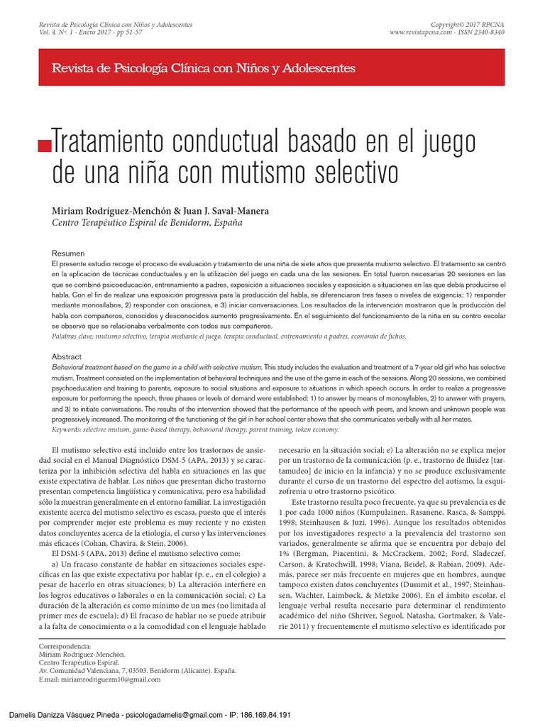 Mutismo Selectivo en Ninos, Caso Unico | PDF | Ansiedad | Comportamiento