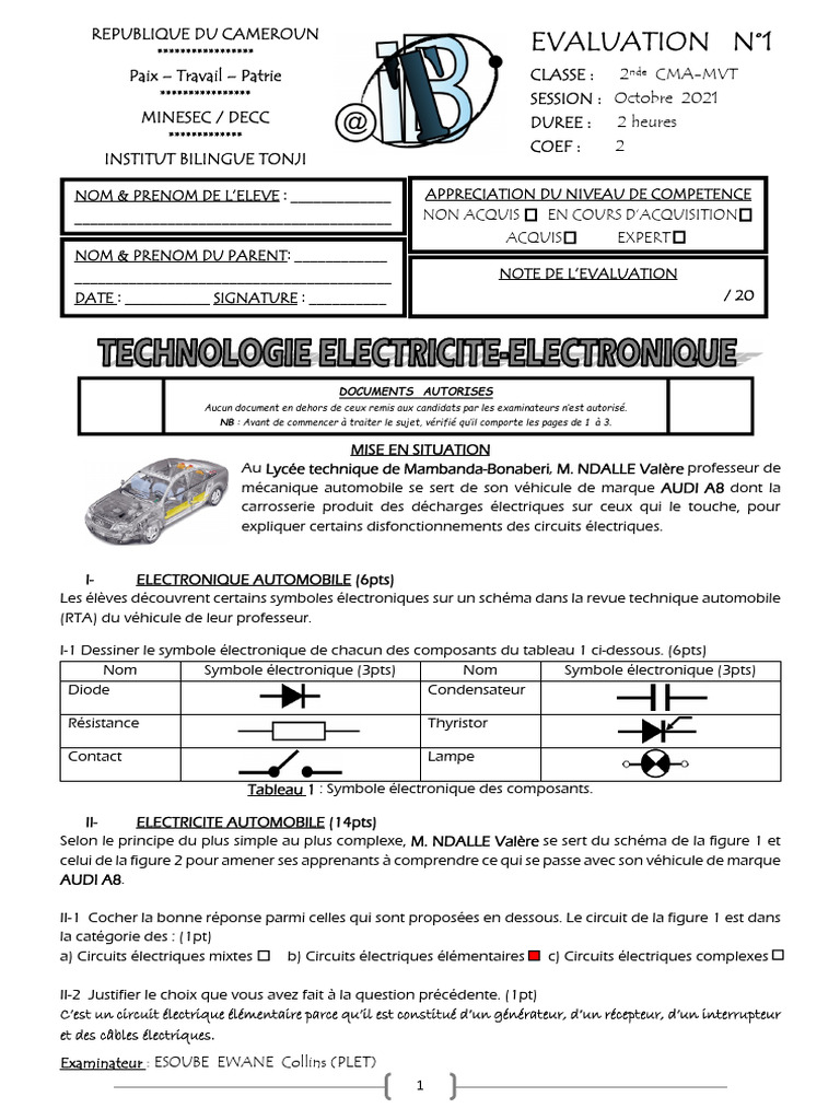 Technologie Electricité-Electronique 2nde MVT Seq 1 (Corrigé) | PDF | Électronique | Tension ...