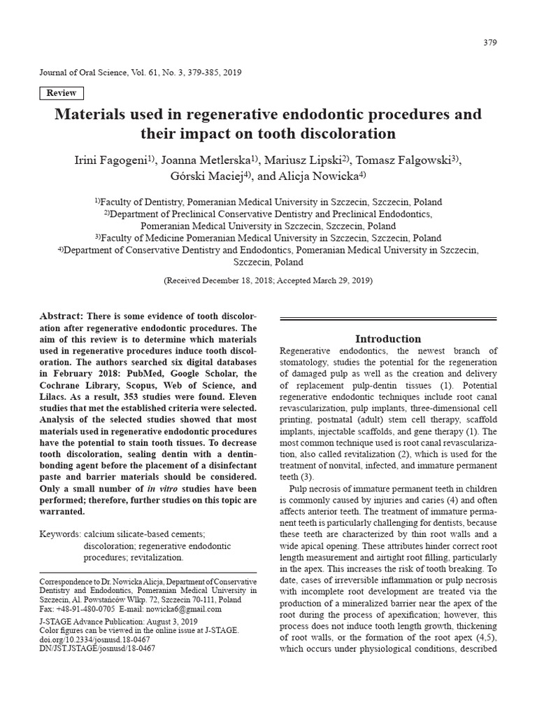 Materials Used in Regenerative Endodontic Procedures and | PDF | Dentistry Branches