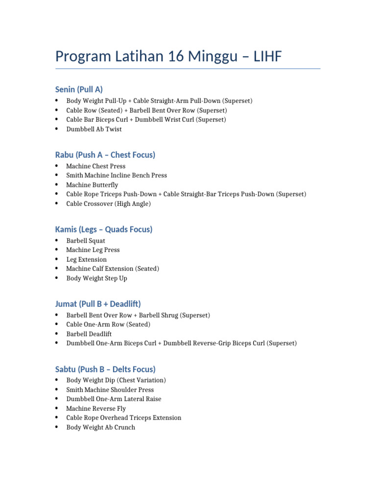 Program Latihan Gym 16 Minggu | PDF