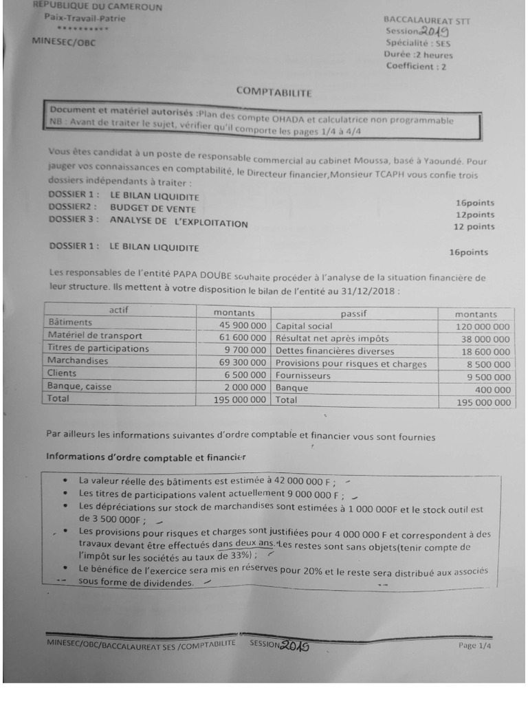 BAC 2019 SES COMPTA+Corrige | PDF