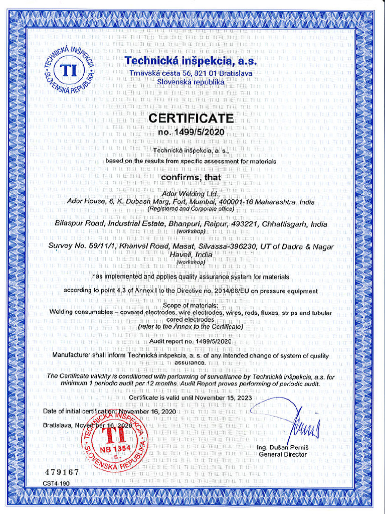 Ador CE - PED-Certificate | PDF