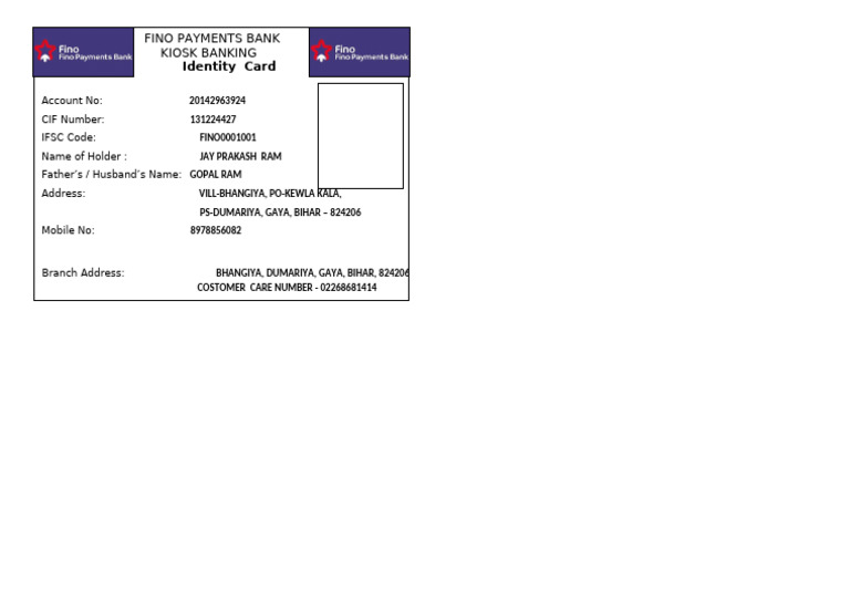 Fino Passbook Format | PDF