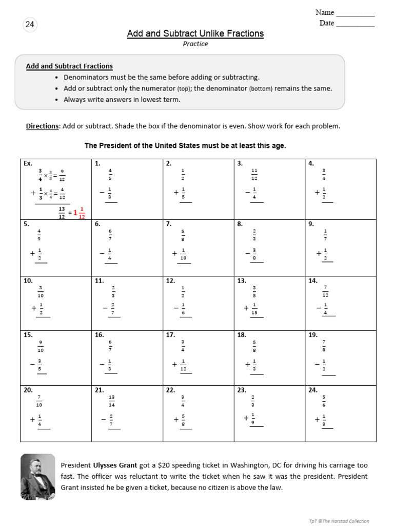 Adding & Subtracting Unlike Fractions | PDF | Algebra | Mathematical ...