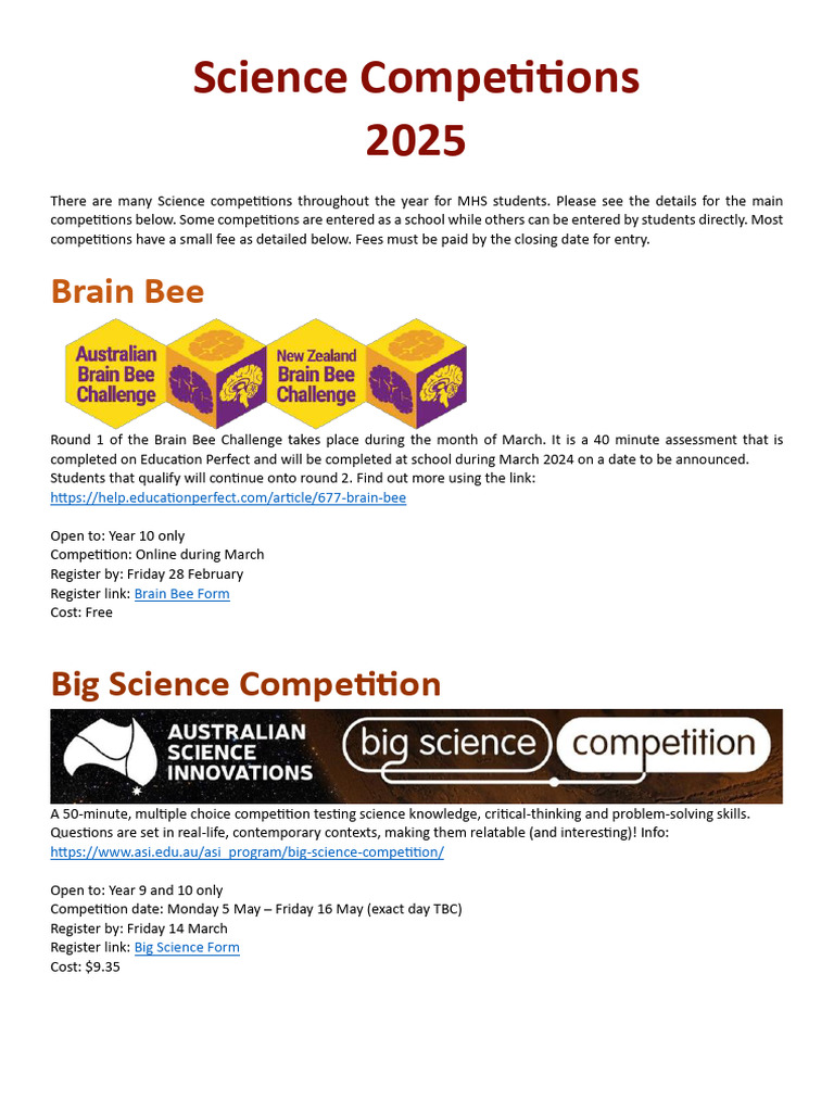 Science Competitions 2025 | PDF | Science