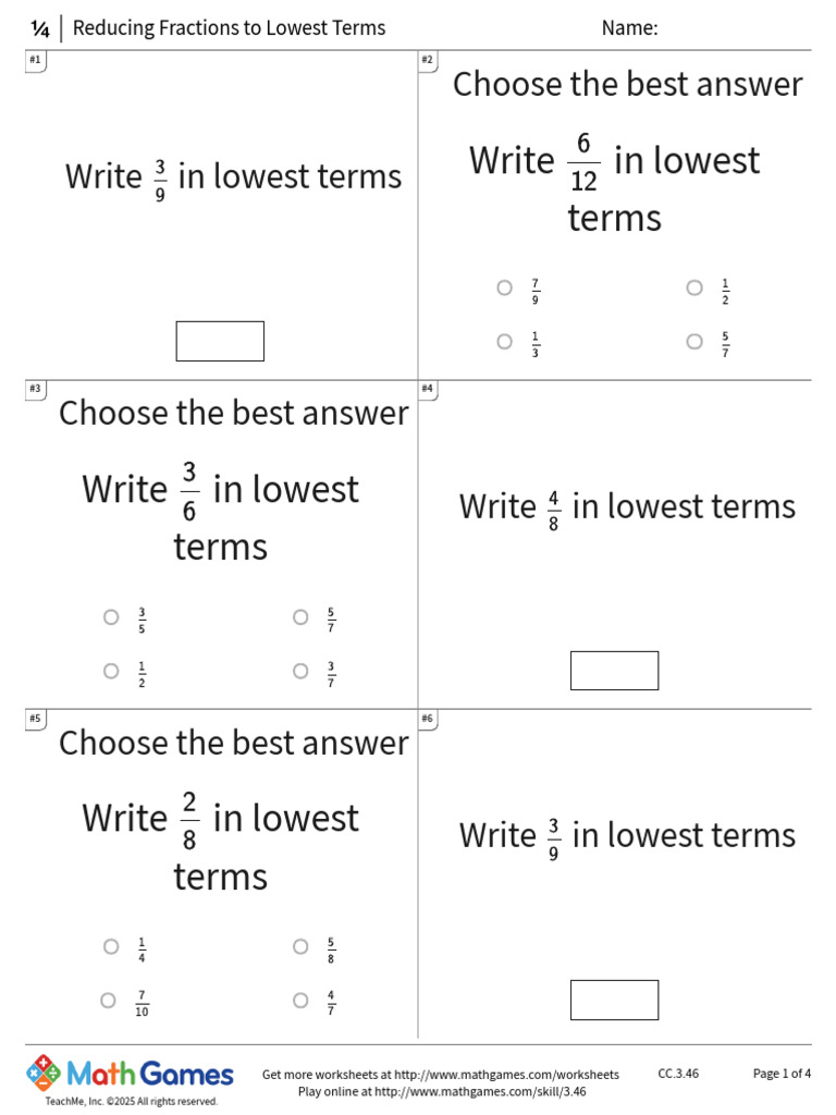 3-46-reducing-fractions-to-lowest-terms | PDF | Numbers | Elementary ...