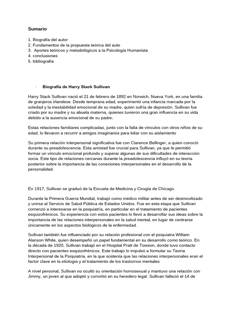 Harry Stack Sullivan | PDF | Esquizofrenia | Trastorno mental