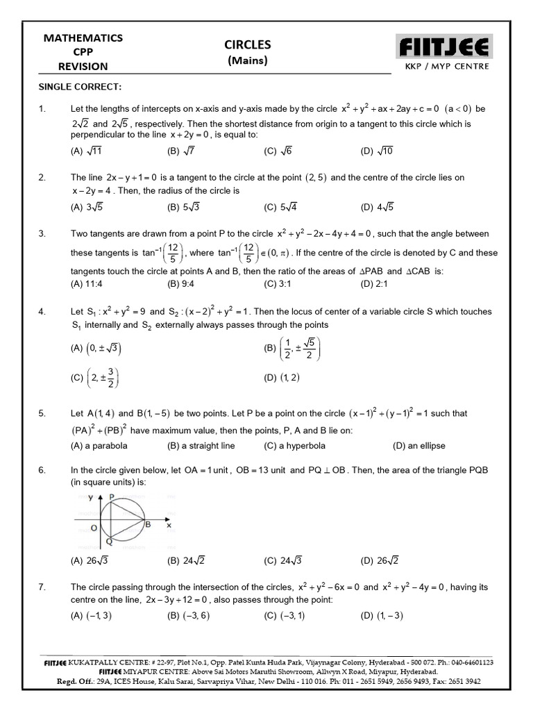 SR Maths Revision CIRCLES Mains CPP | PDF | Circle | Area