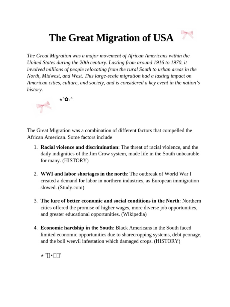 The Great Migration of USA Sigmmamam | PDF | Human Migration | Immigration