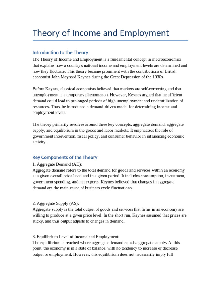 Keynesian Theory of Income & Employment | PDF | Economics | Aggregate ...