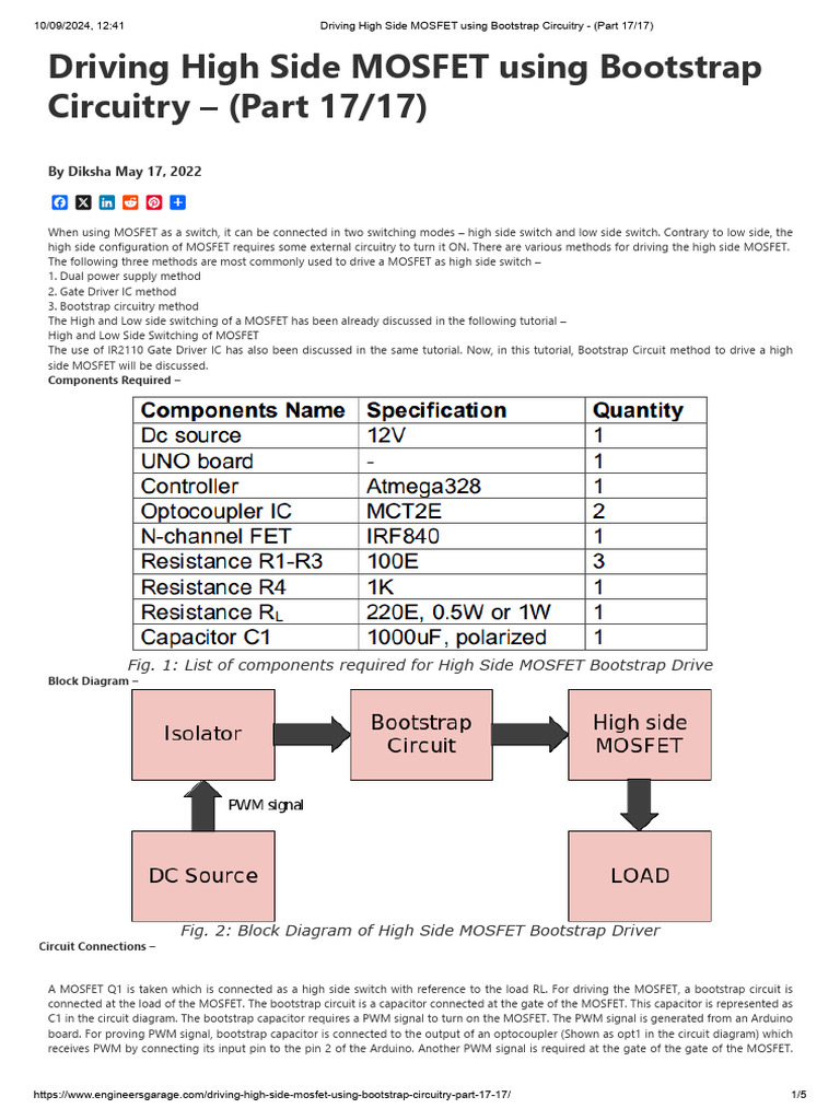 High Side MOSFET Bootstrap Driver Guide | PDF | Mosfet | Electronic ...