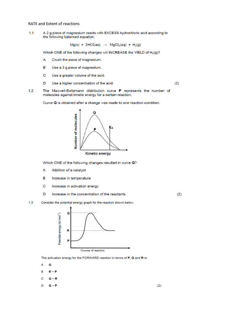 Rates & Extent of Reactions 2023 | PDF