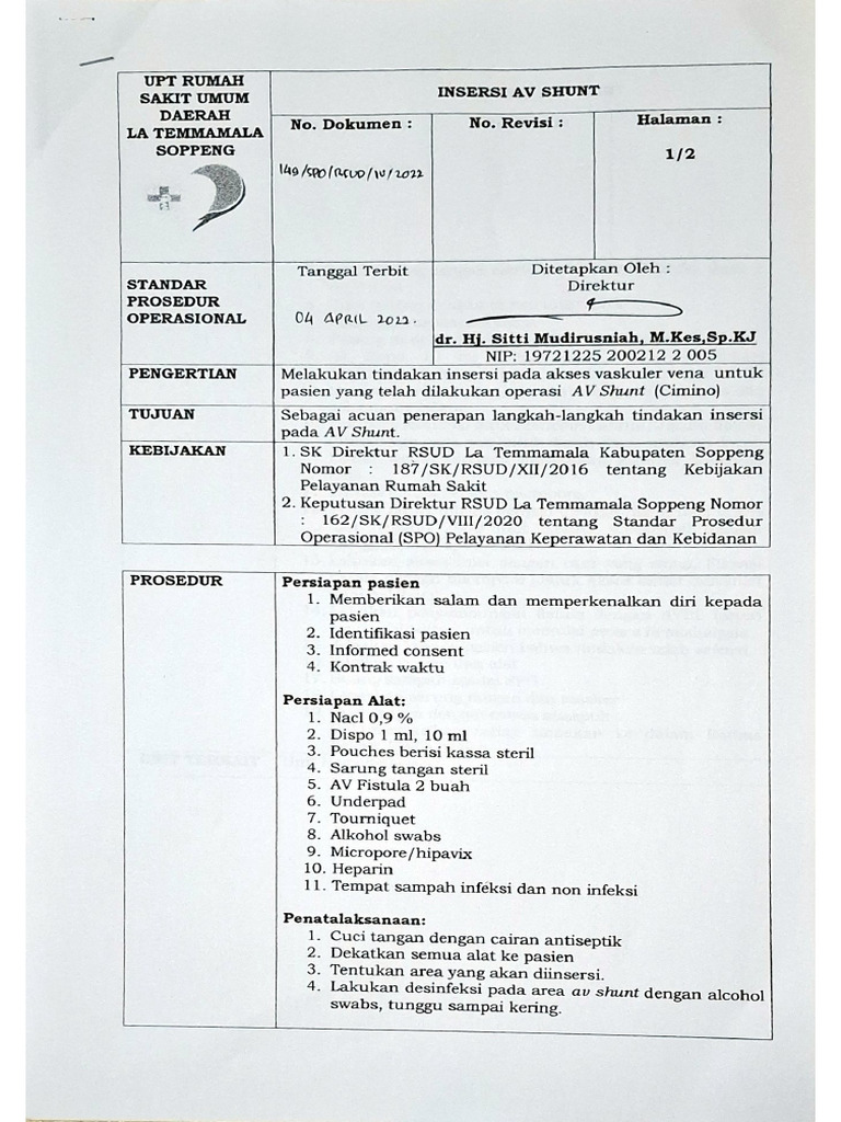 Spo Insersi Av Shunt | PDF