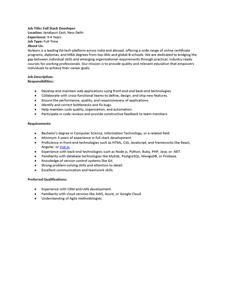 Full Stack Developer - JD | PDF