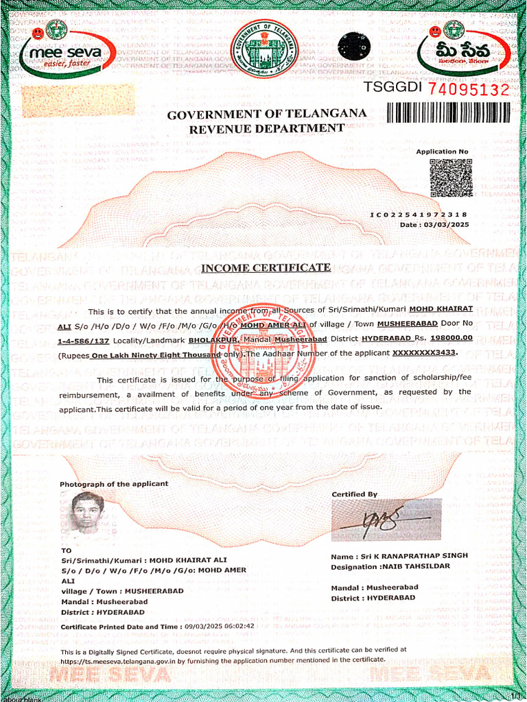 Income Certificate Pdf