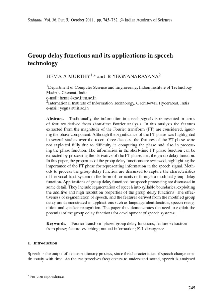 Group Delay Functions and Its Applications in Speech | PDF | Spectral ...
