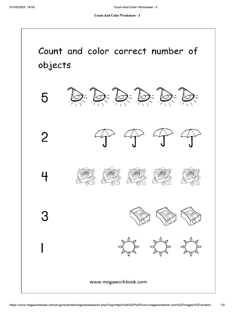 Count and Color Worksheet - 3 | PDF