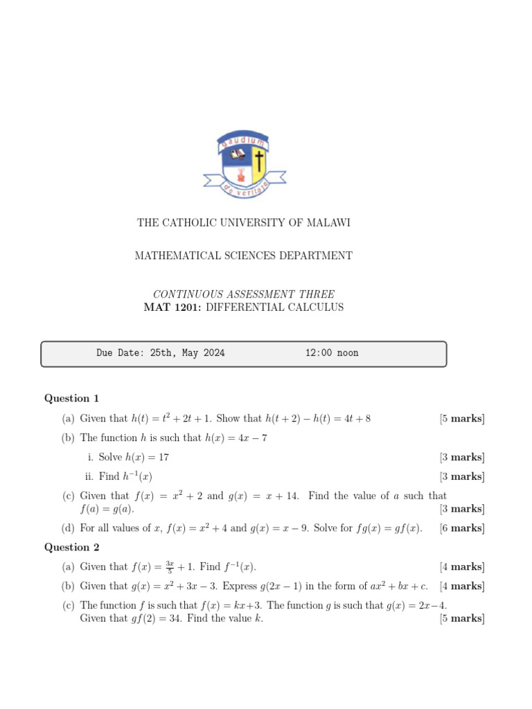 Differential Calculus 2024 Assignment 3 | PDF | Applied Mathematics | Mathematical Relations
