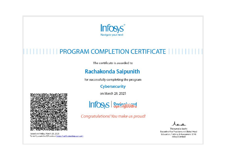 Punith Certificate | PDF